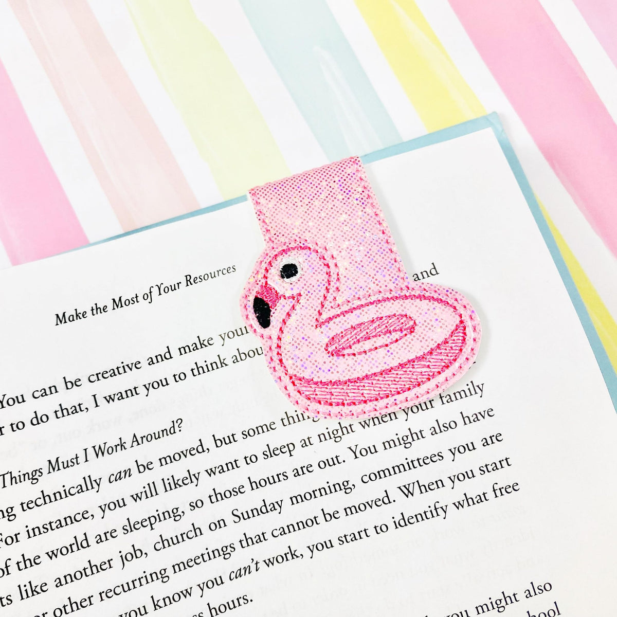 Flamingo Floatie Magnetic Fold Over Bookmark – Crashing Waves Designs
