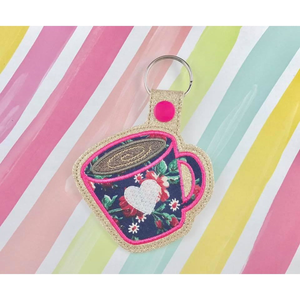 Coffee Cup Applique Snap Tab – Crashing Waves Designs